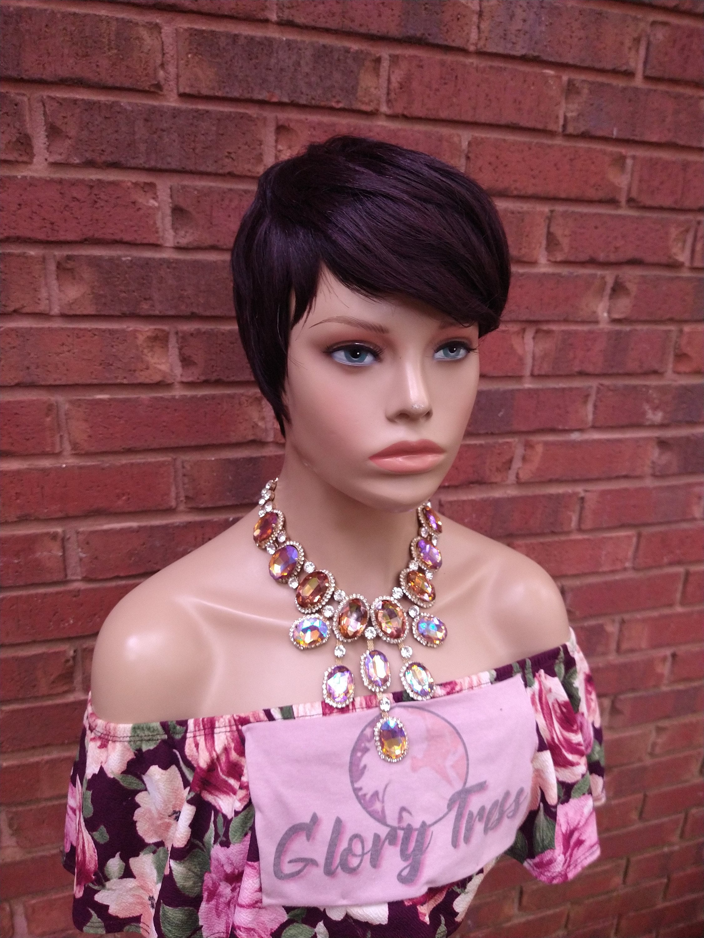 Short Razor Cut Full Wigs for Women Pixie Cut Hairstyle Reddish Black ...