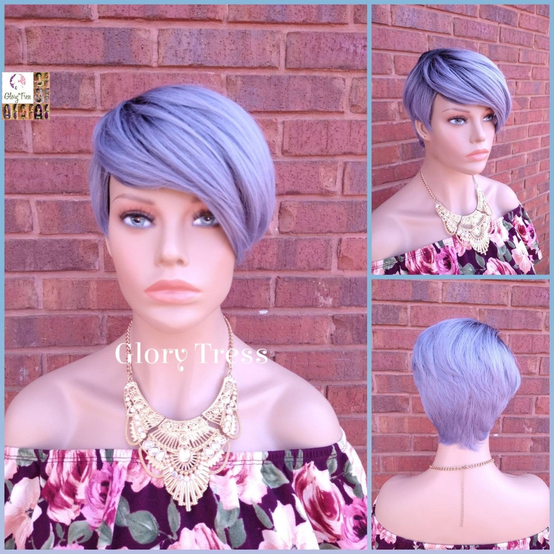 Razor Cut Pixie Wig for Women Blueish Gray Wig Synthetic Heat Resistant ...