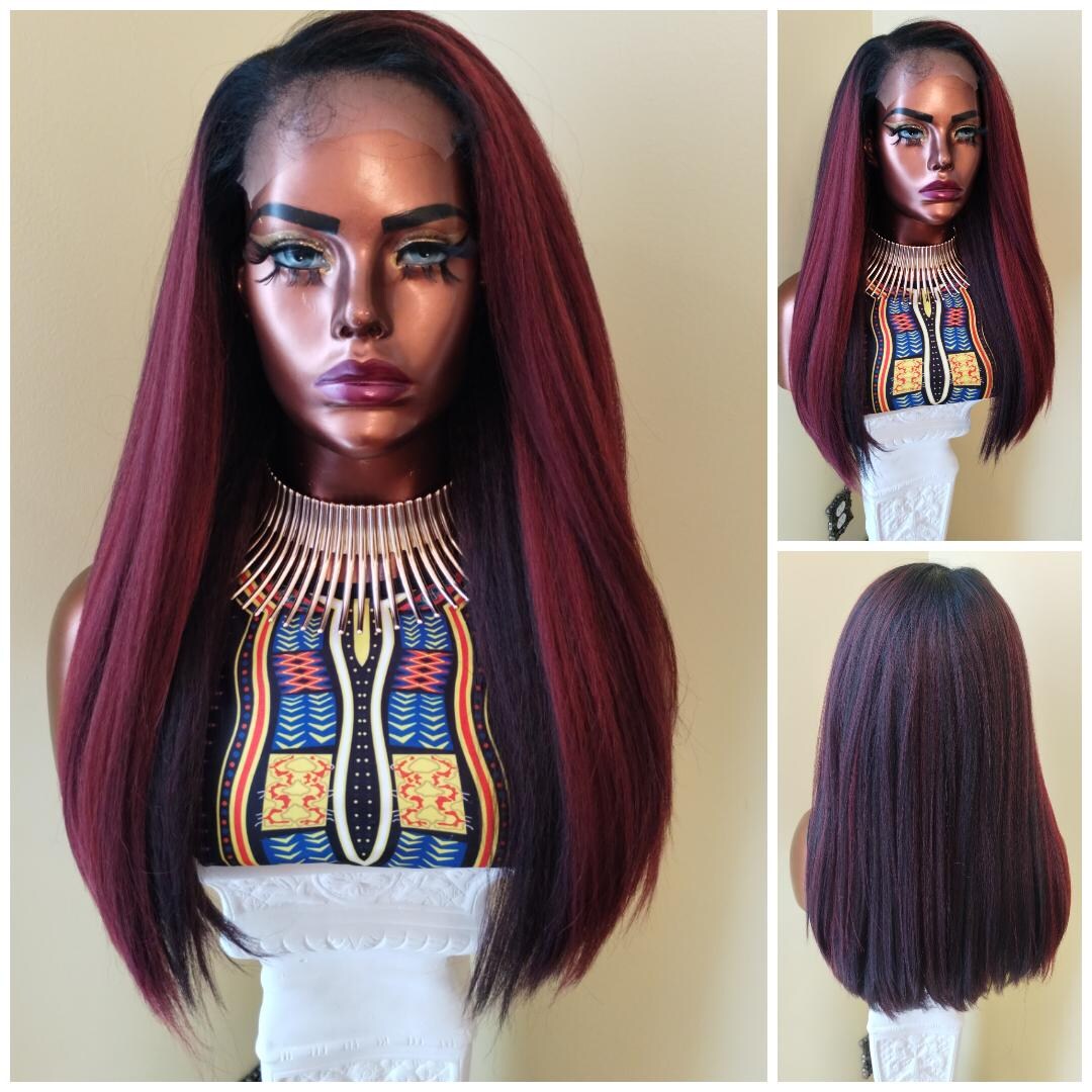 Lace Front Wig Glueless 5x5 Lace Closure Wig Ombre Burgundy Highlights ...