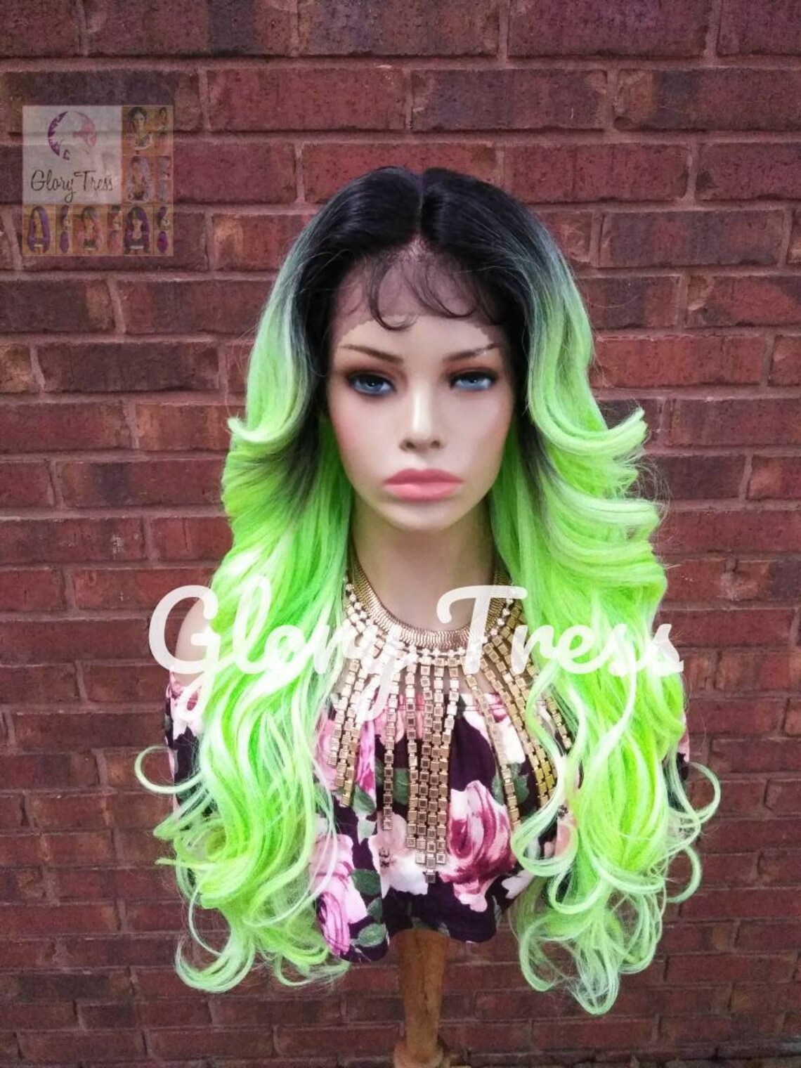 Neon Green Lace Front Wig Ombre Green Wig Halloween Wig | Etsy