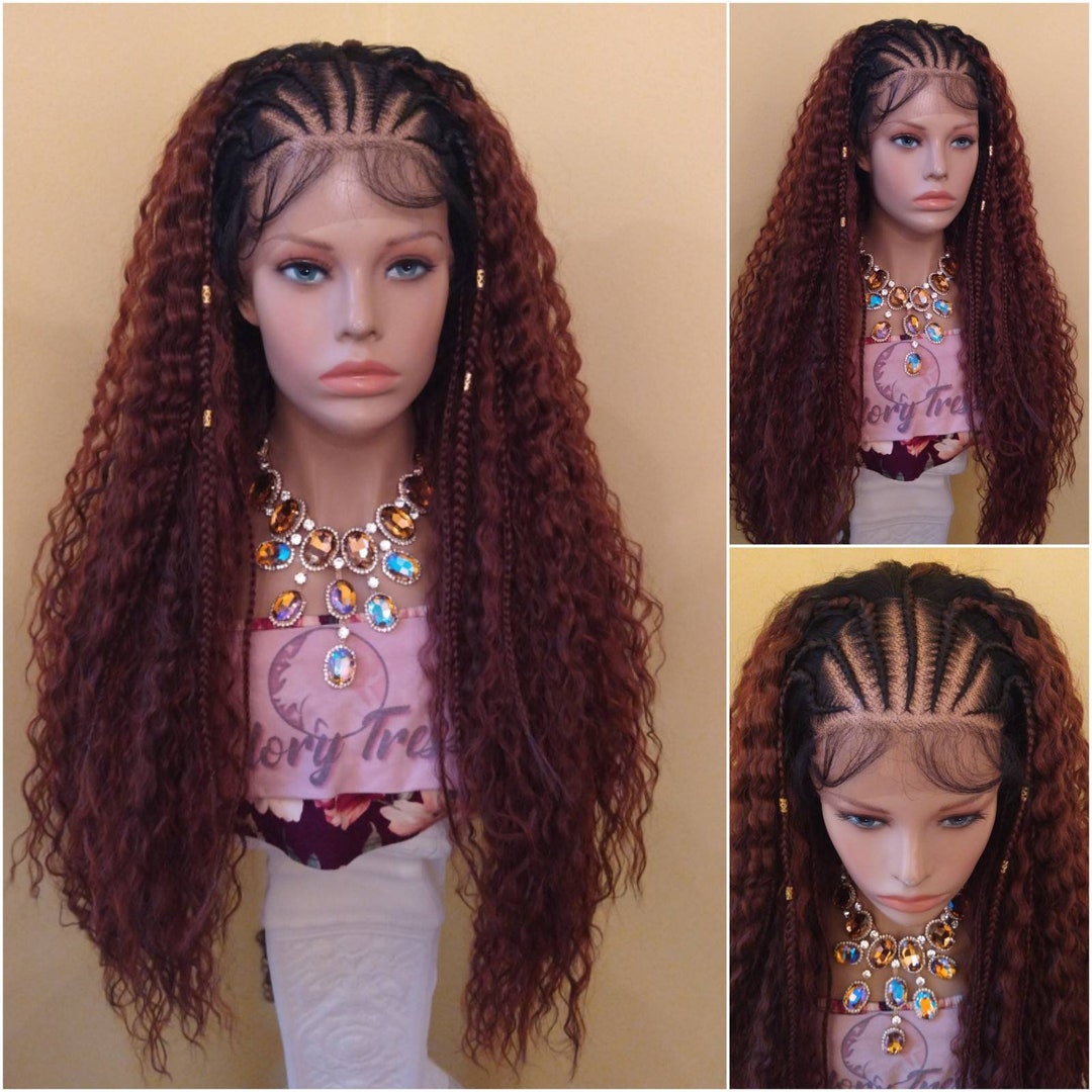 Curly Lace Front Wig | Ombre Copper Red | Hand-braided Wig Fulani ...