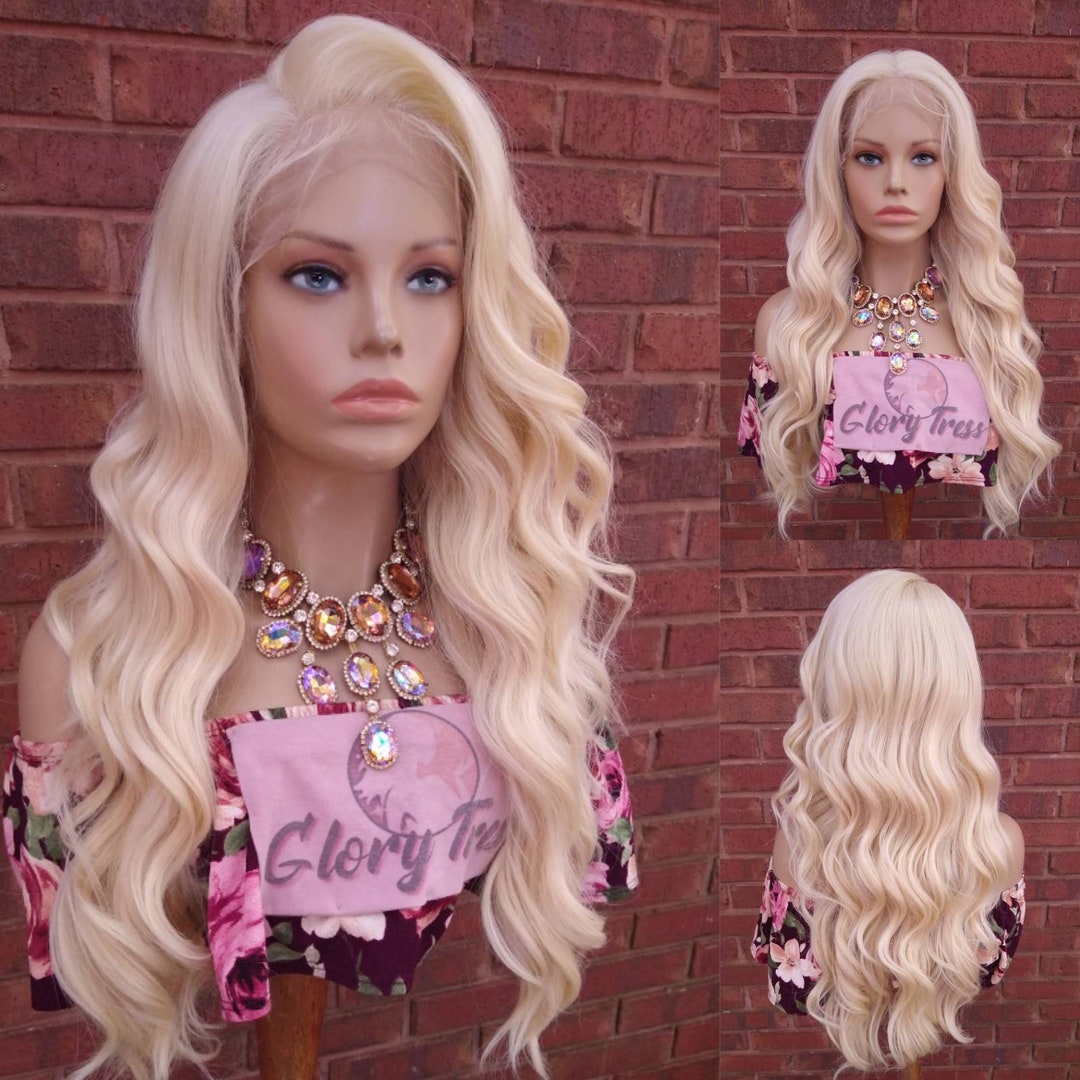 Long Glamorous Wavy Lace Front Wig Pre-plucked HD Lace Human Blend Wigs ...