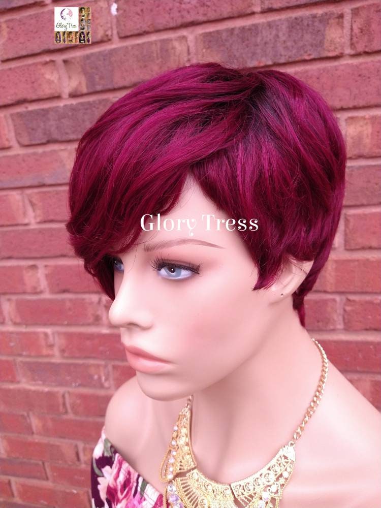 Short Razor Cut Full Wig With Side Bangs, Pixie Cut, 100% Human Hair ...