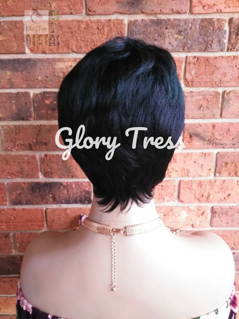 Short Razor Cut Full Wig, Pixie Cut Hairstyle, Short Green Wig, Black ...