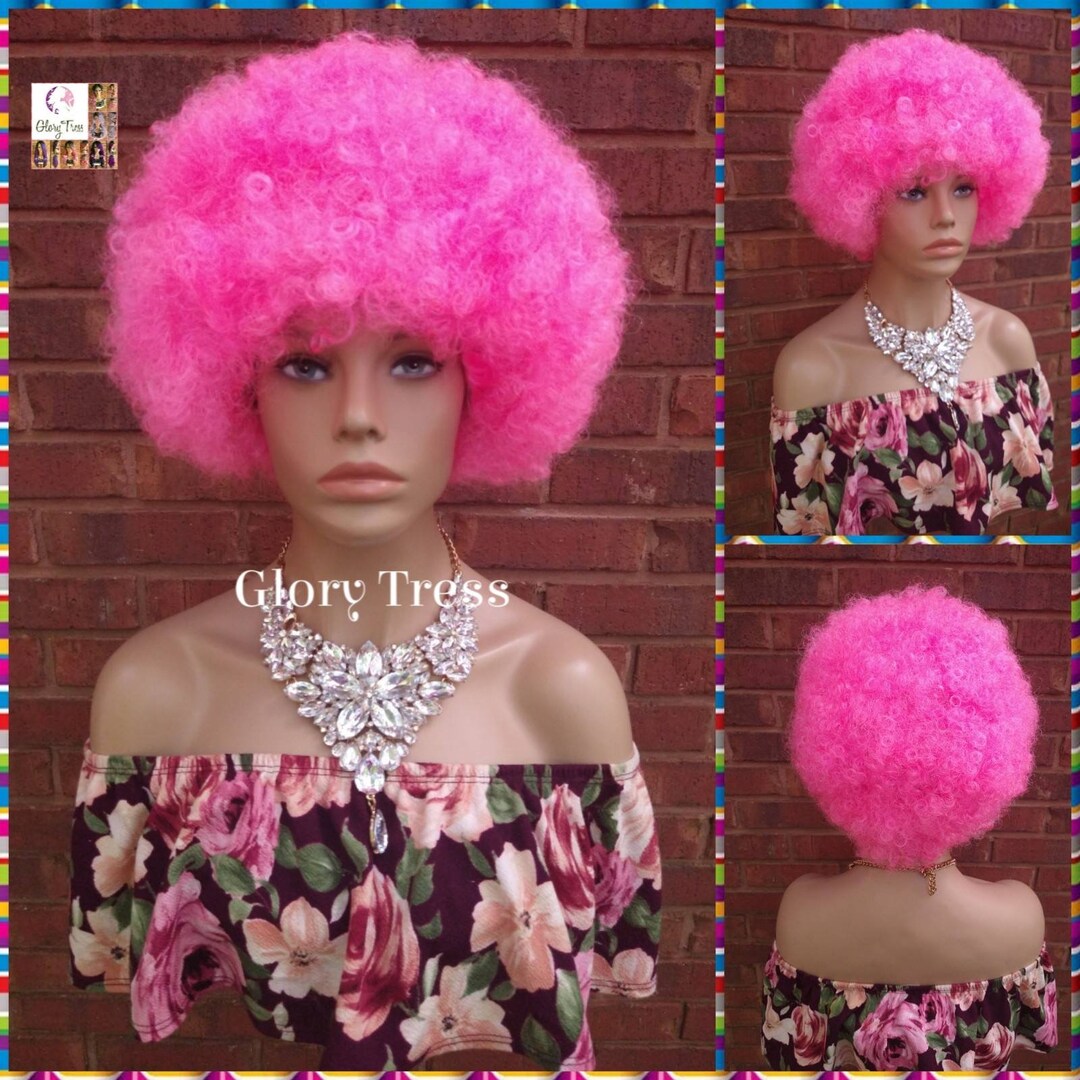 Pink Kinky Curly Afro Wig, Short Curly Wig, African American Wig ...