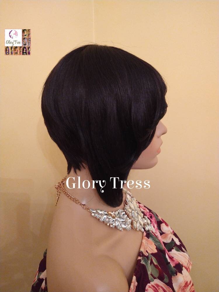 Short Razor Cut Full Wig With Side Bangs, Pixie Cut, 100% Human Hair ...