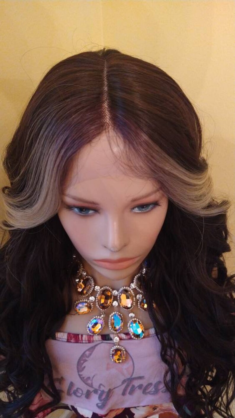 Brown Wavy Lace Front Wig | Ombre Brown Wig With Blonde Highlights ...