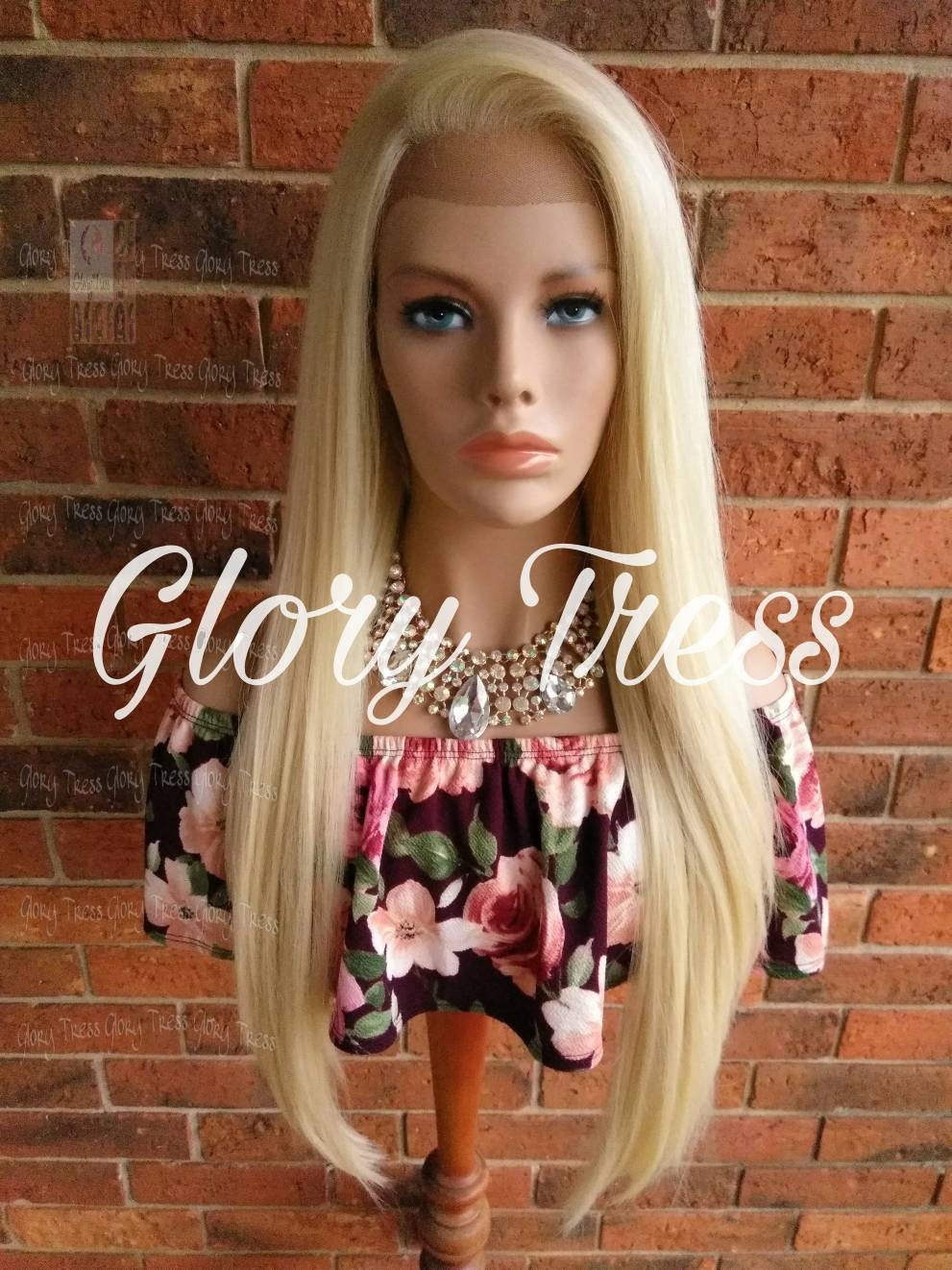 Lace Front Wig, Human Blend Wig, 613 Platinum Blonde Wig, Glory Tress ...