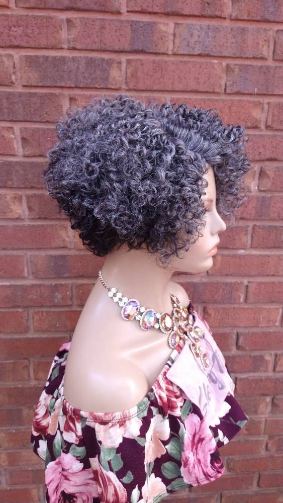 Kinky Curly Gray Wig Curly Full Wig With Bangs Ombre Silver - Etsy