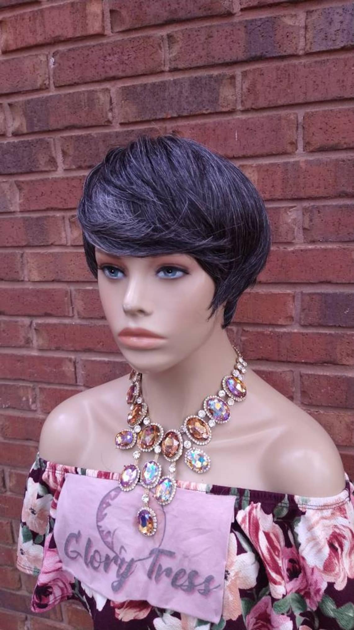 Razor Cut Pixie Wig for Women Gray Salt and Pepper Wig Synthetic Heat ...