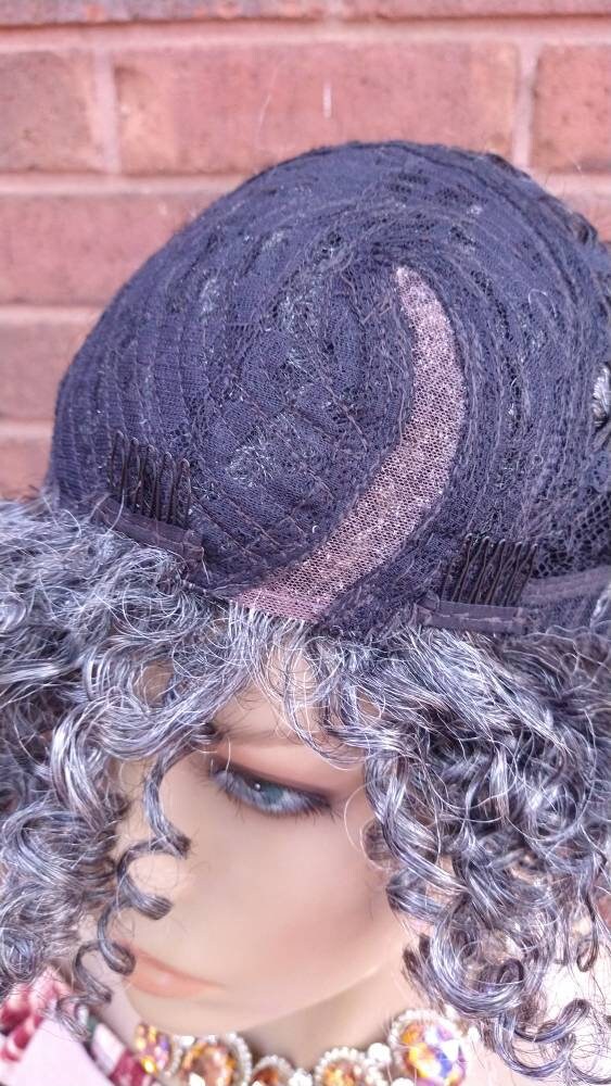 Kinky Curly Gray Wig Curly Full Wig With Bangs Ombre Silver - Etsy