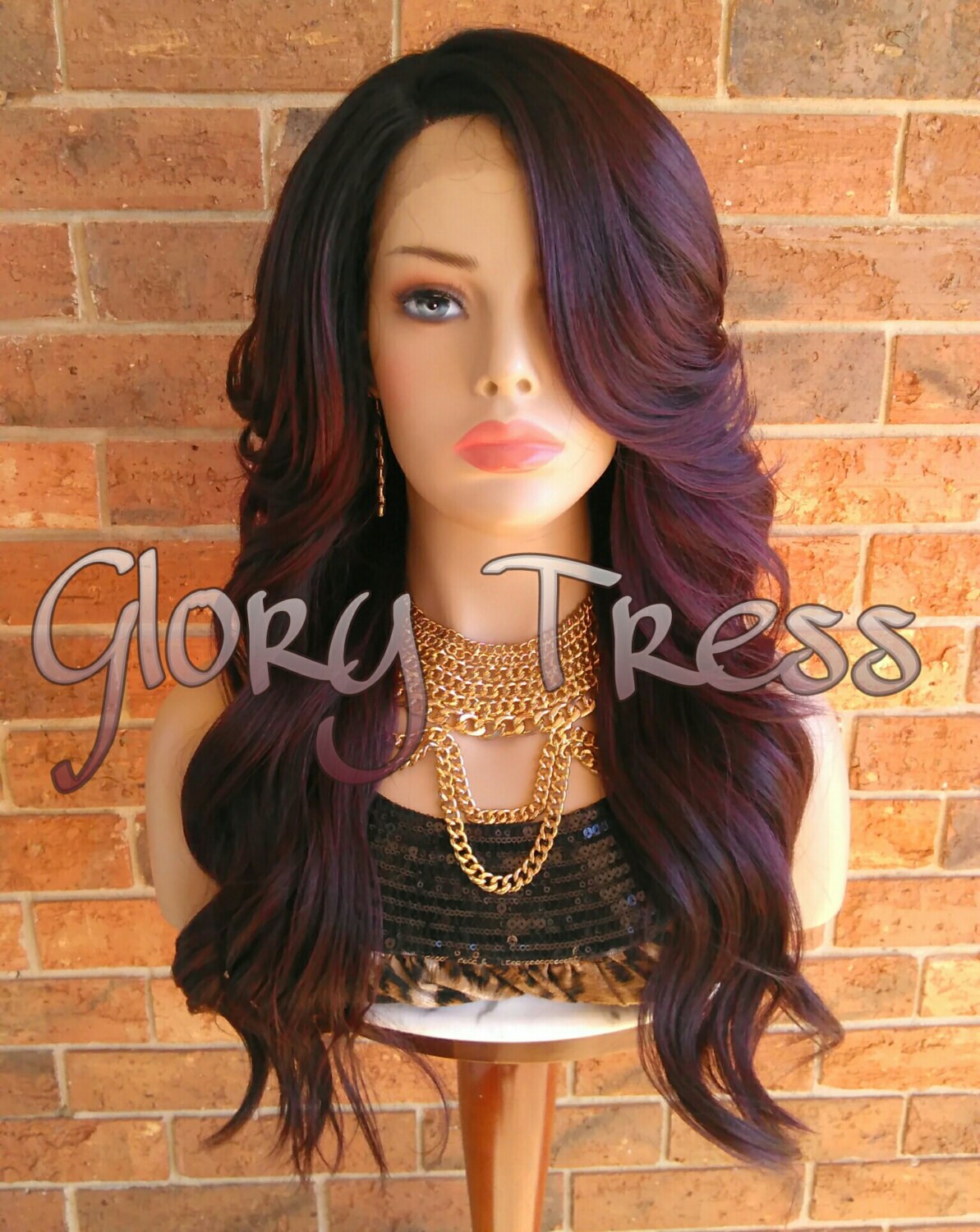 ON SALE // Long Wavy Lace Front Wig Silky Dark Cherry Wig - Etsy