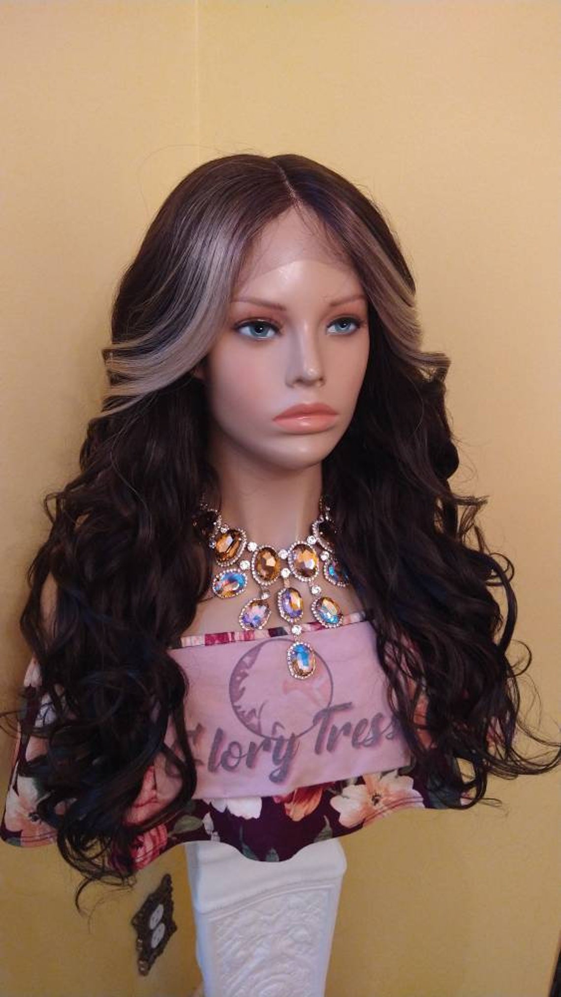 Brown Wavy Lace Front Wig | Ombre Brown Wig With Blonde Highlights ...