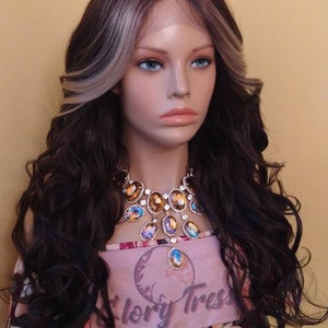 Brown Wavy Lace Front Wig | Ombre Brown Wig With Blonde Highlights ...