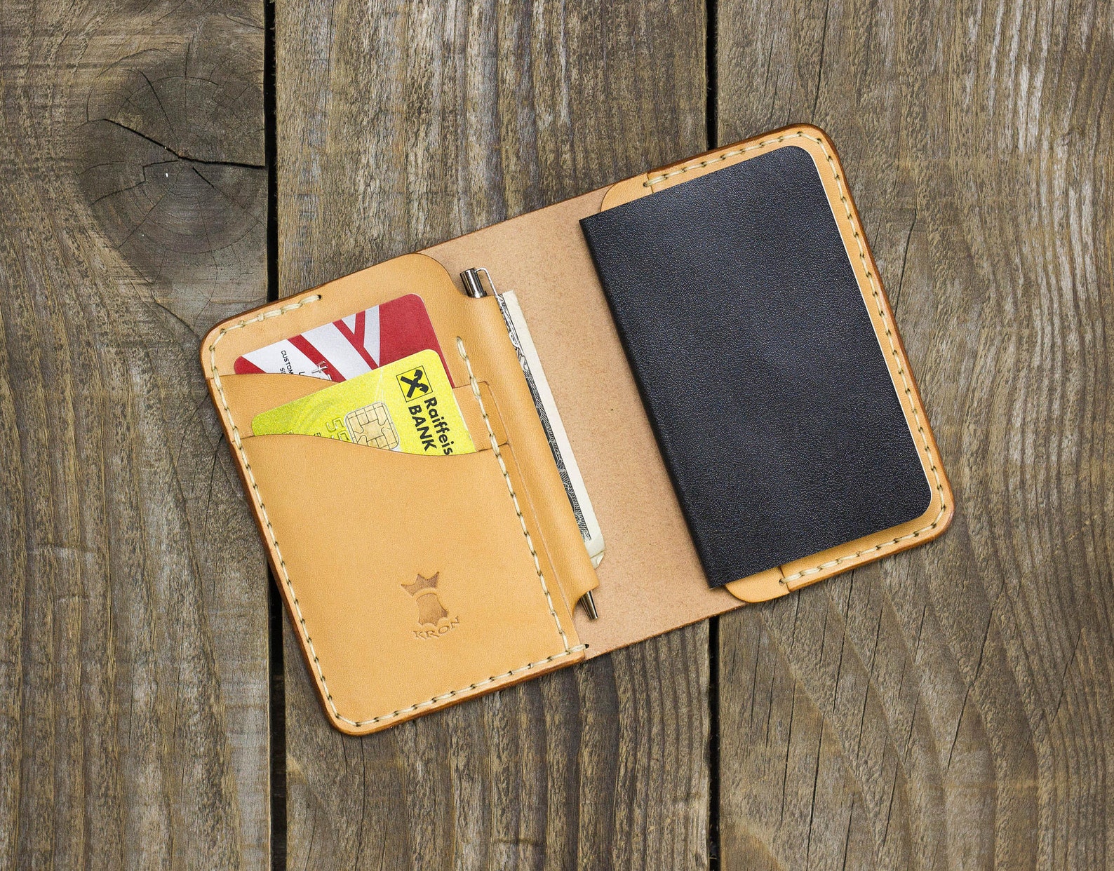 Leather Notebook Wallet EDC Small wallet Free Pen & | Etsy