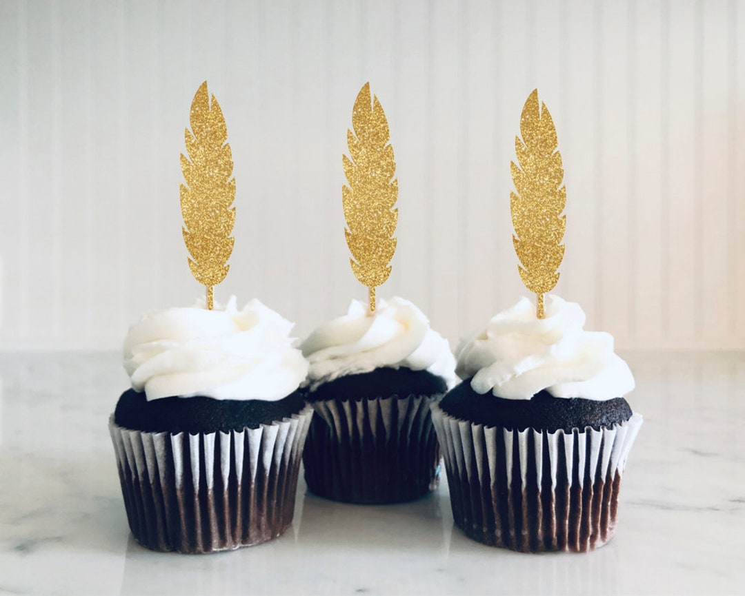 Gold Feather Cupcake Toppers Gold Cupcake Toppers Feather - Etsy