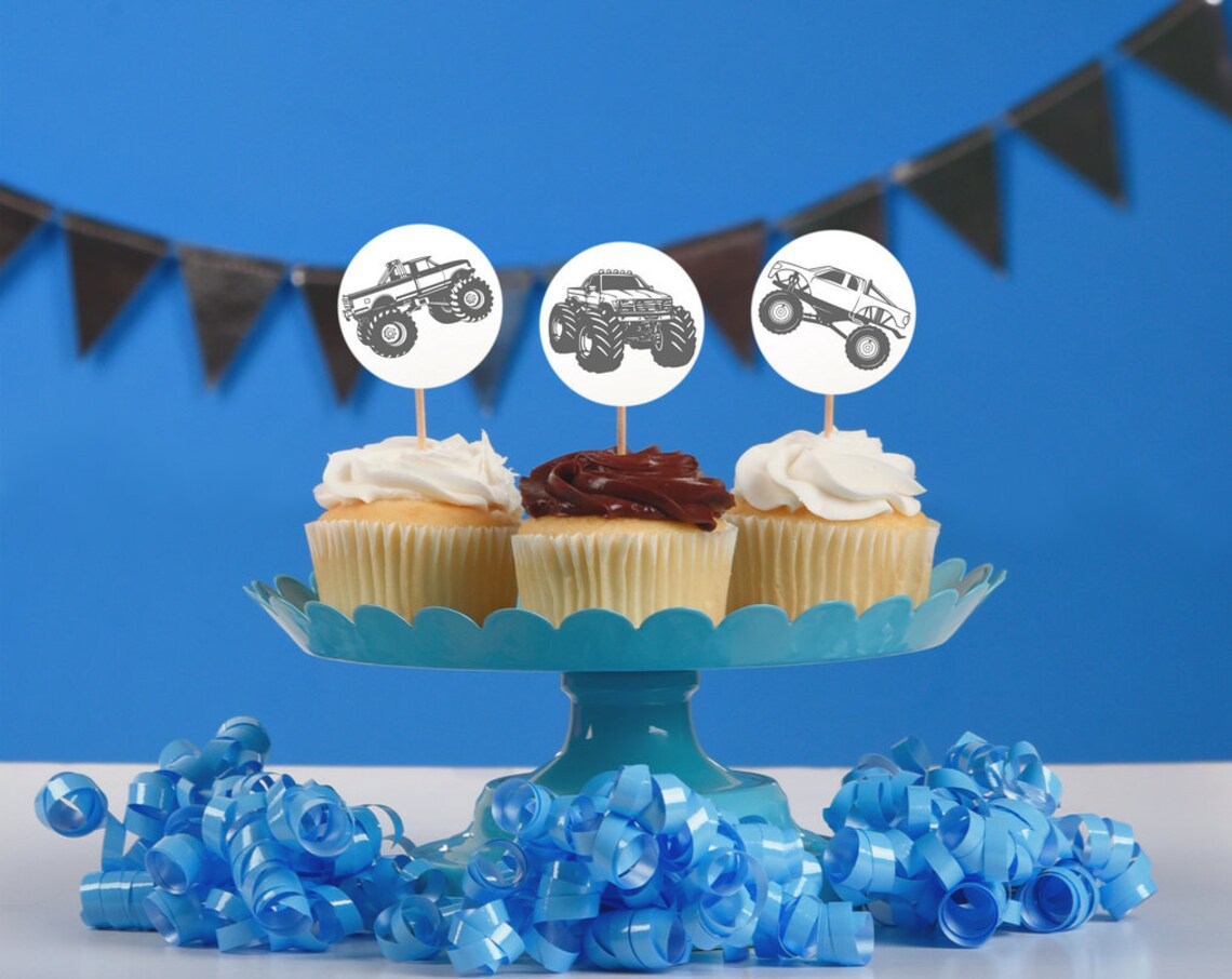 Monster Truck Cupcake Toppers Birthday Cupcake Toppers - Etsy