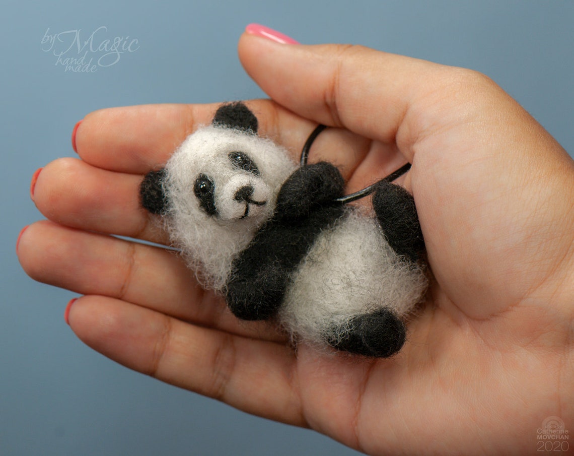 Needle Felted Panda Necklace Wool Felt Panda Black and White | Etsy
