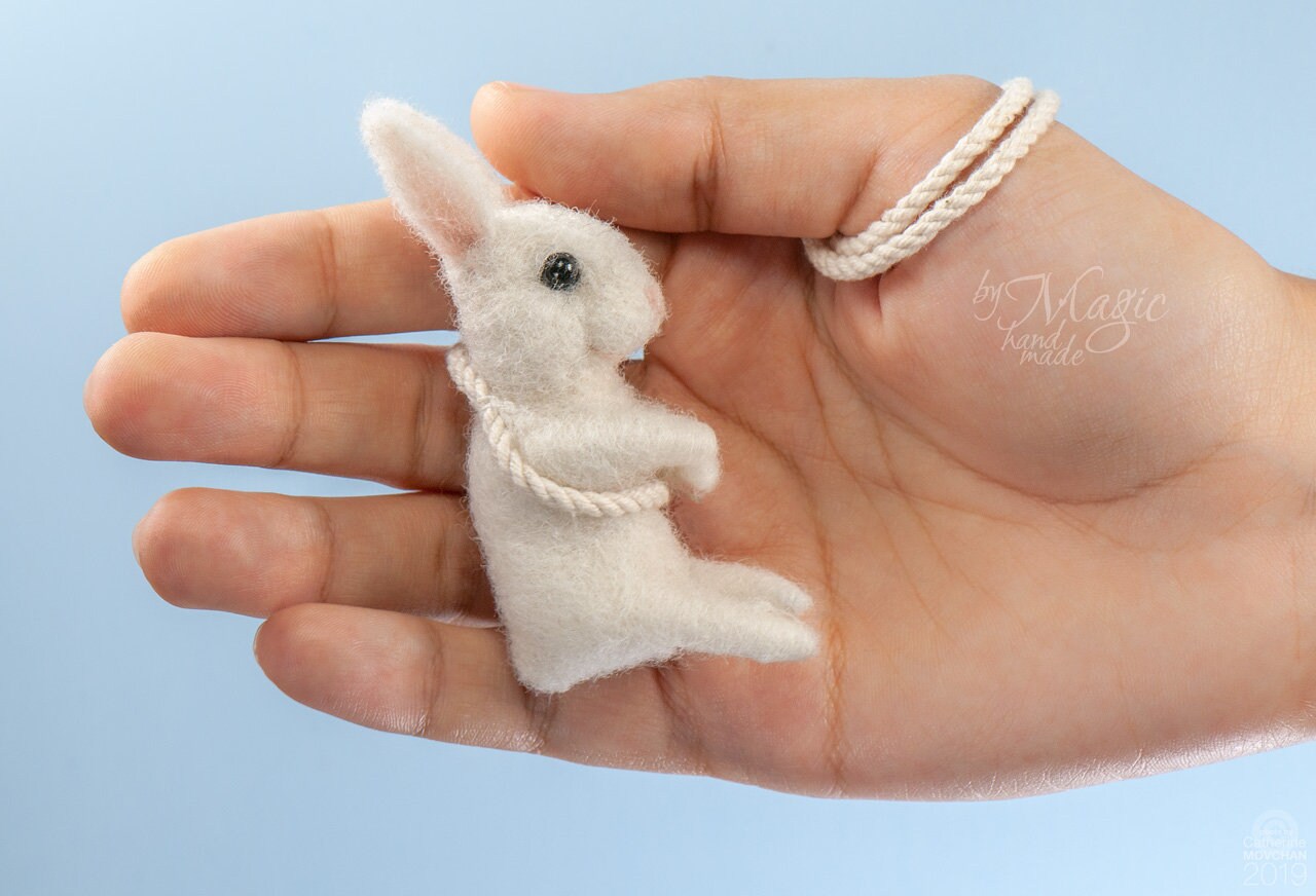 Rabbit Necklace White Bunny Gift for Easter Needle Felt - Etsy