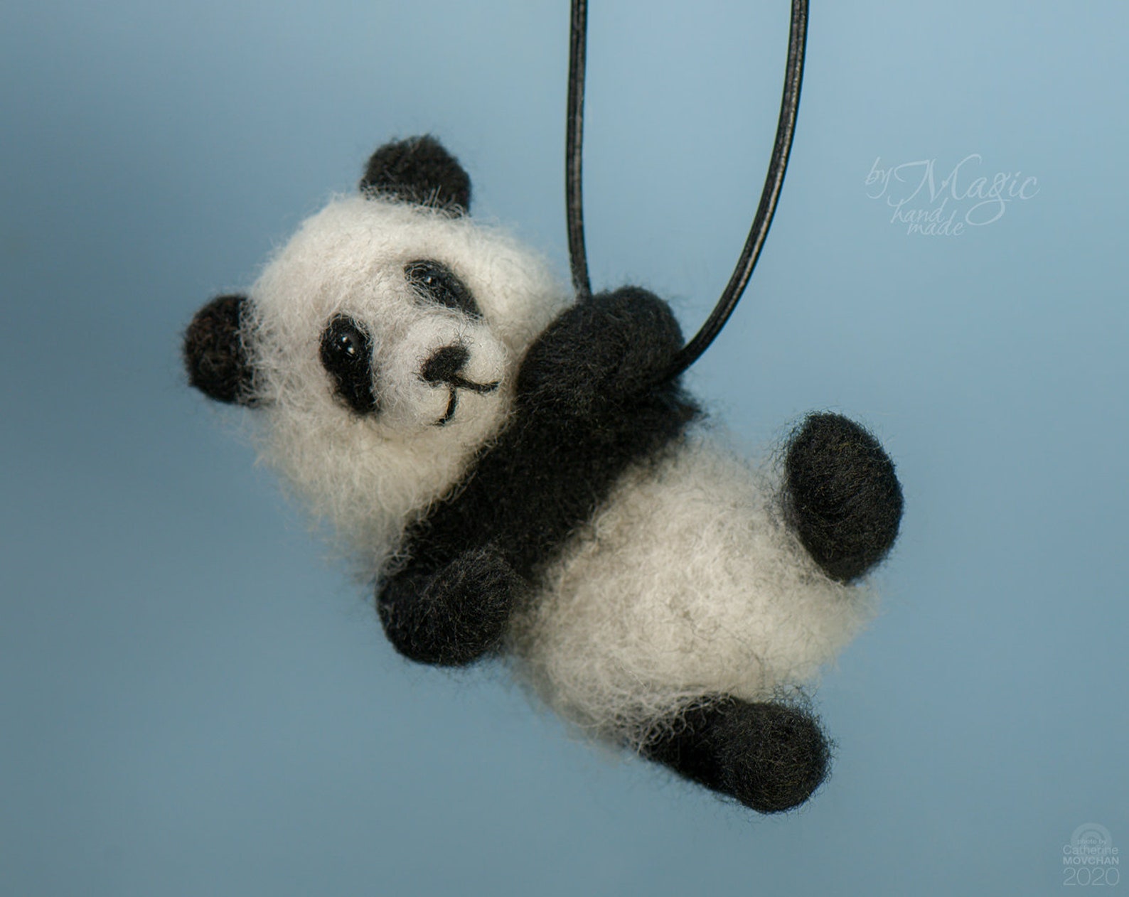 Needle Felted Panda Necklace Wool Felt Panda Black and White | Etsy