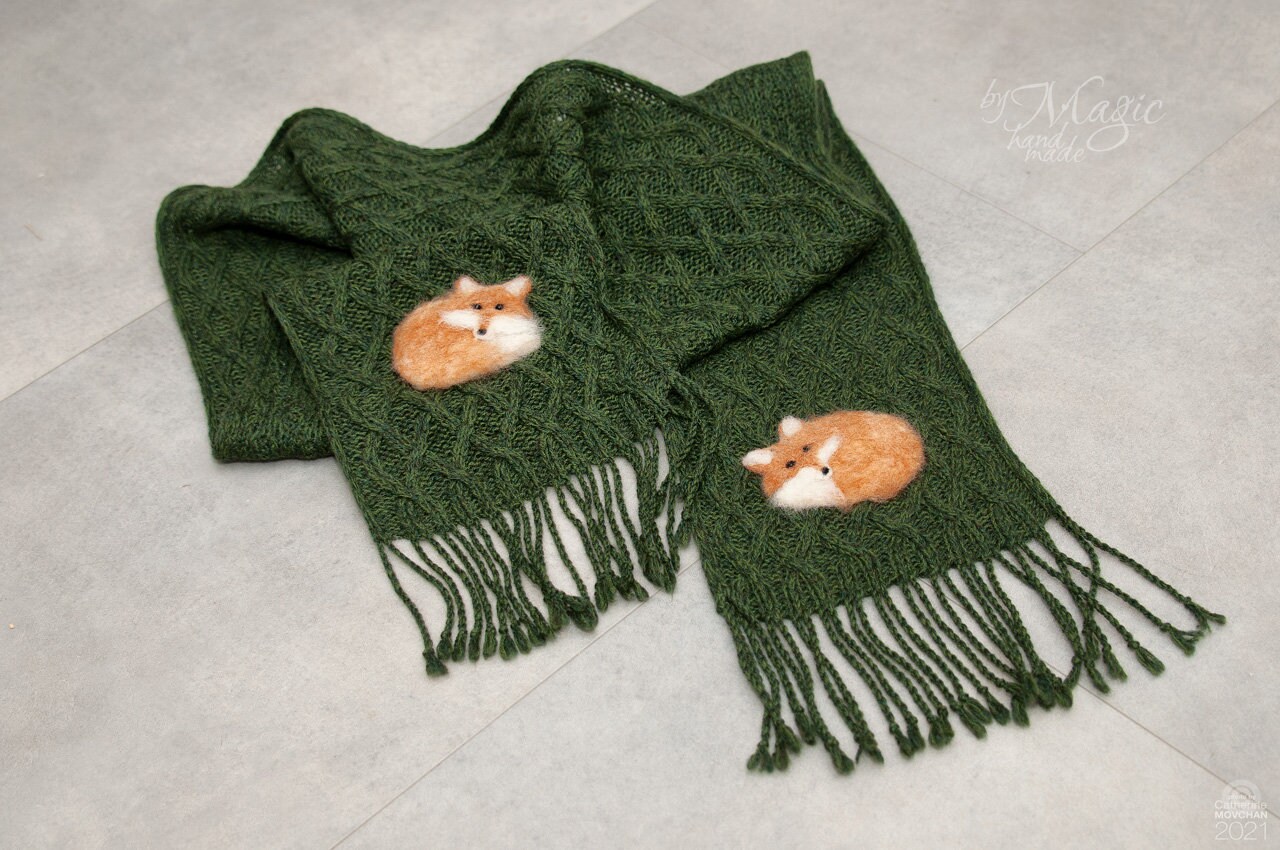 Hand Knitted Scarf With Wool Sloth Animal Scarf Camel Wool | Etsy