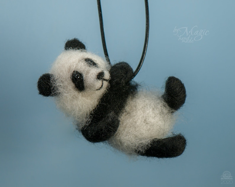 Needle Felted Panda Necklace Wool Felt Panda Black and White - Etsy