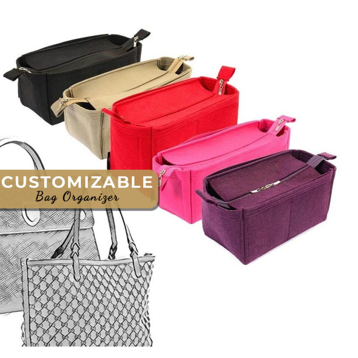 Custom Size Bag and Purse Organizer With Zipper-top Style for - Etsy