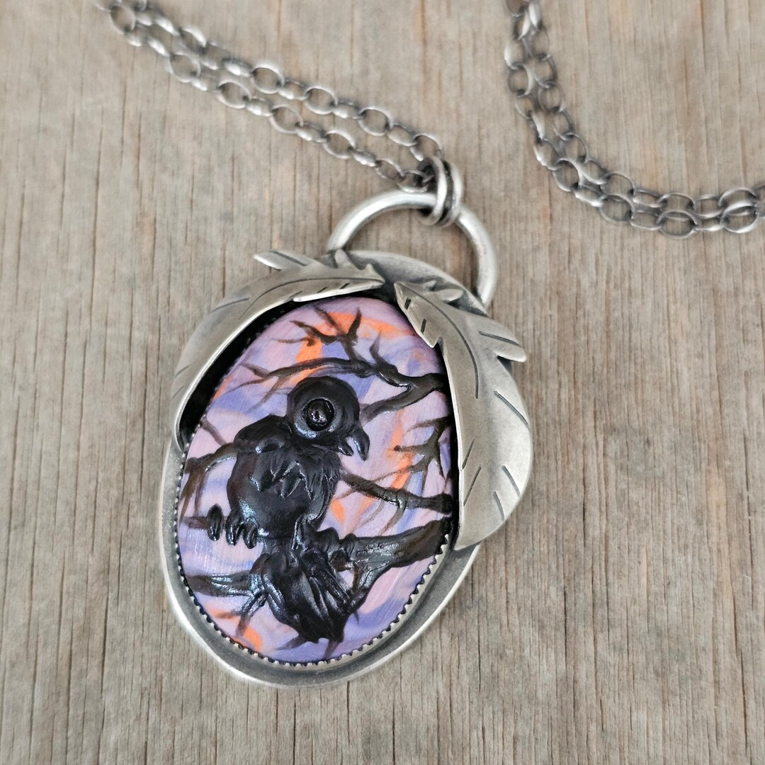 Raven Pendant // READY TO SHIP Porcelain Pendant. Crow Necklace ...