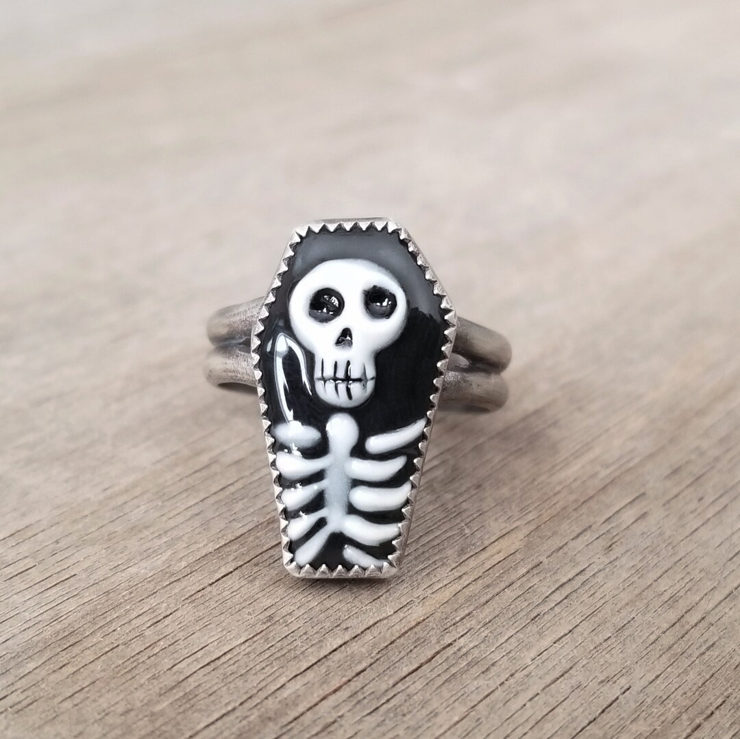 Skeleton or Skull Coffin Ring // MADE TO ORDER Sterling Silver Ring Ft ...