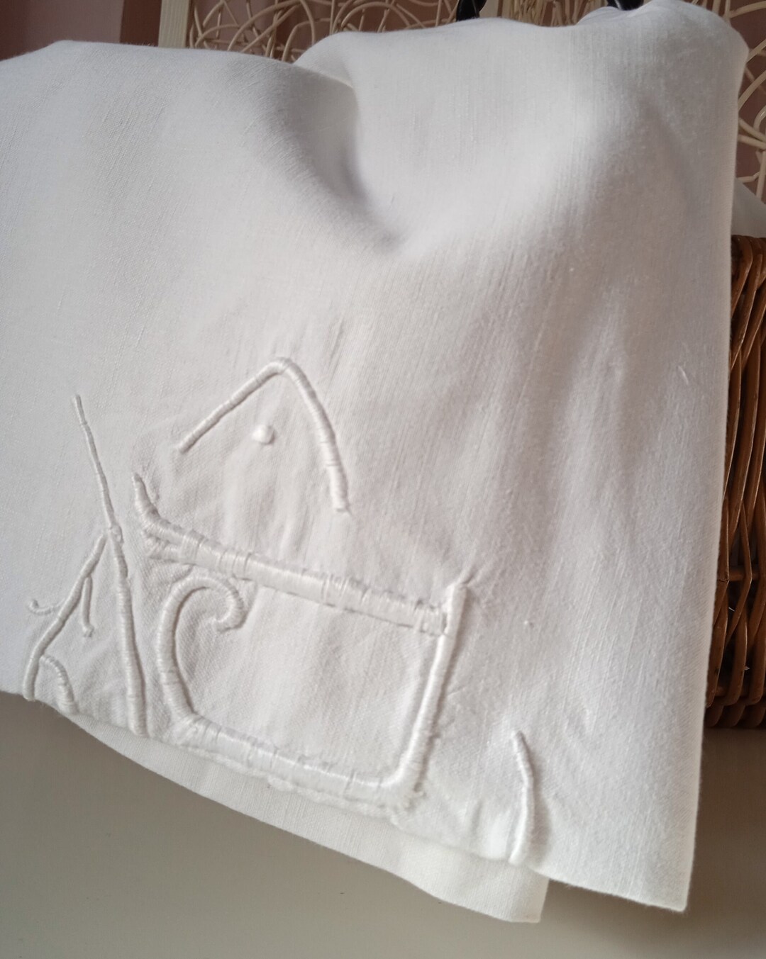 Large Vintage French Embroidered Sheet, Lovely Quality Linen Sheet ...