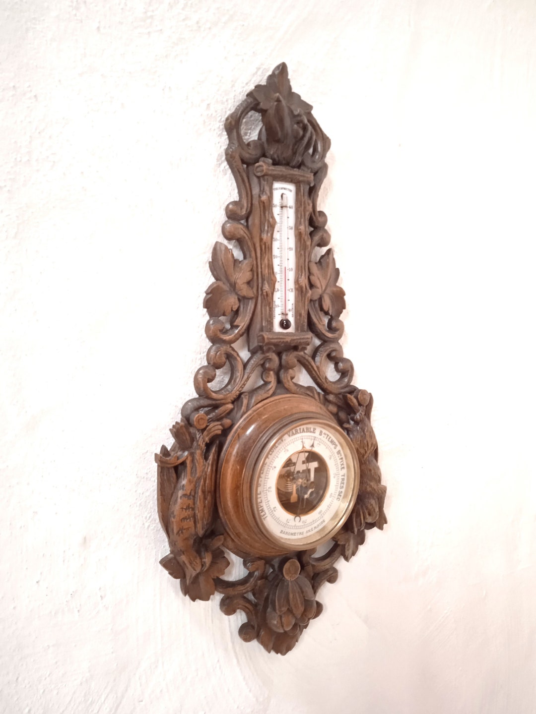French Carved Barometer/ Thermometer Vintage French Hand Carved Quality ...