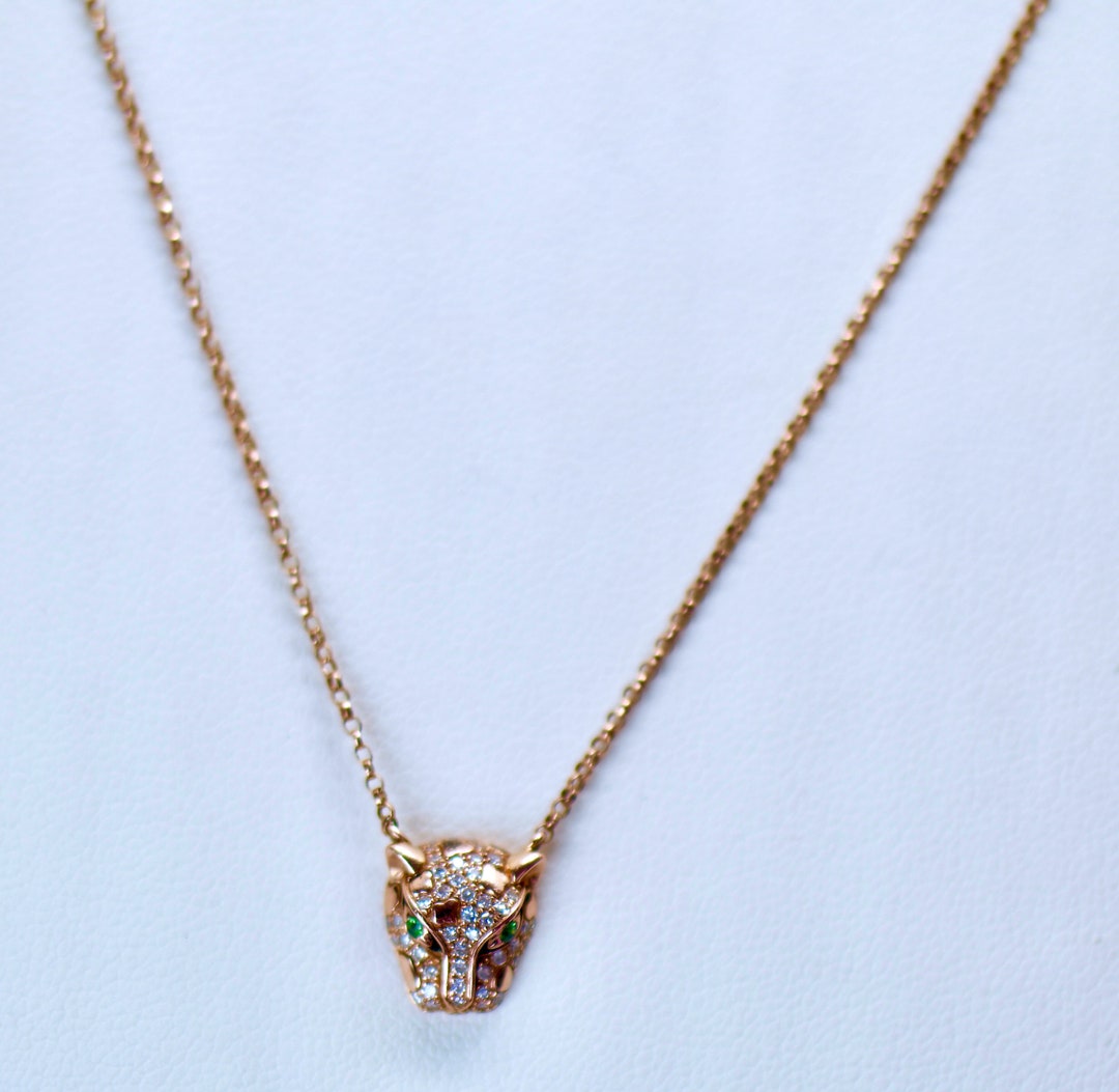 EFFY SCHMUCK Handgemachte 14K Massive Rose gold Diamant Tsavorit Panther Kopf Halskette Etsy