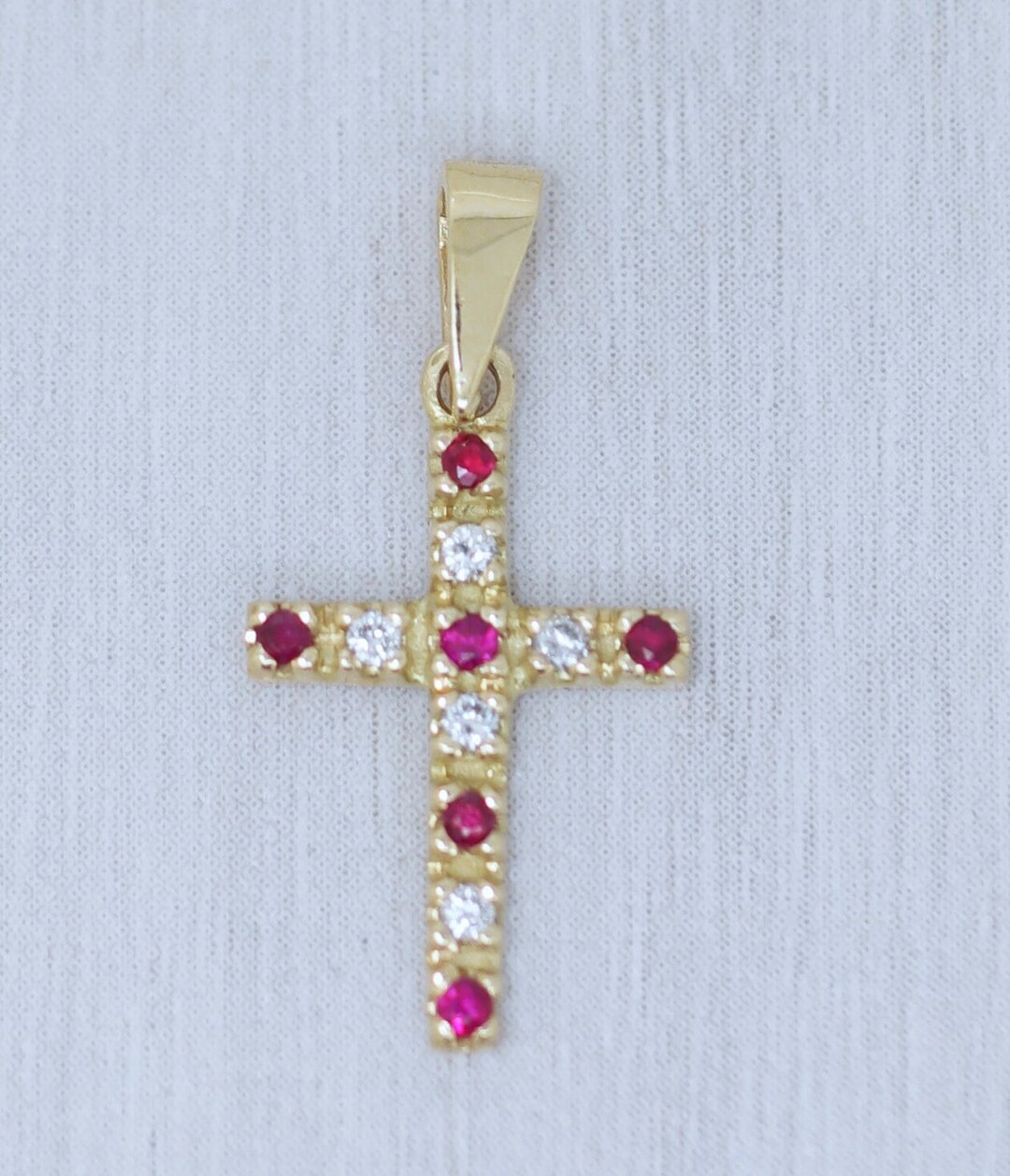 18K Solid Gold Cross Shape Natural Diamond Ruby Pendant - Etsy