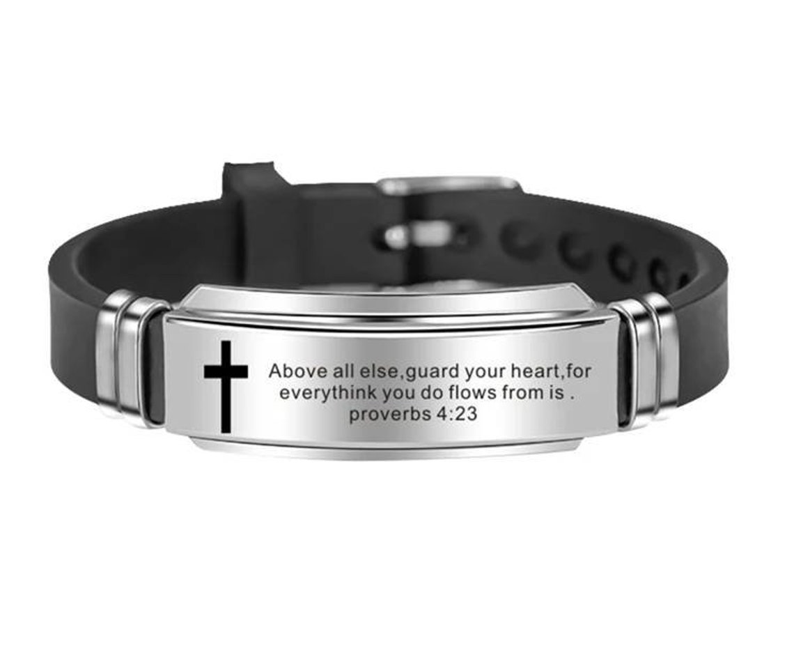 Scripture Bracelet Stainless Steel Silicone Adjustable Band Christian ...