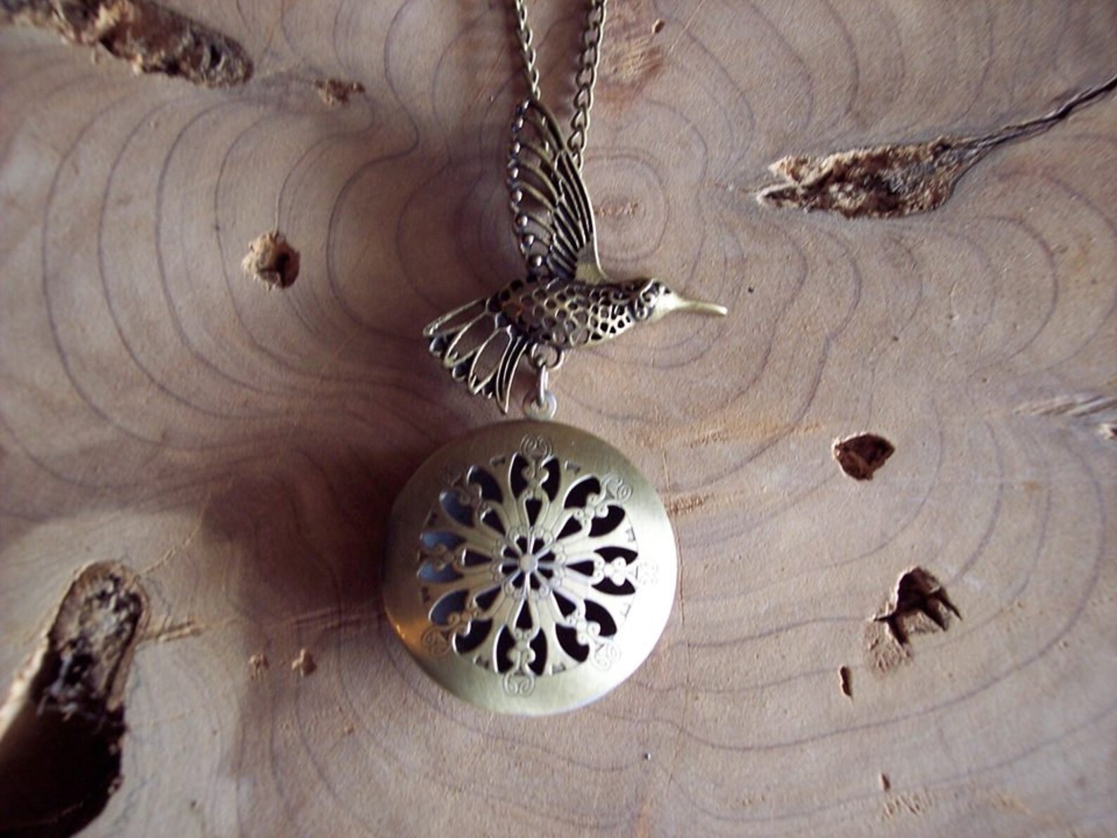 One of a Kind Diffuser Necklace Boho Bird Connector Antique Bronze ...