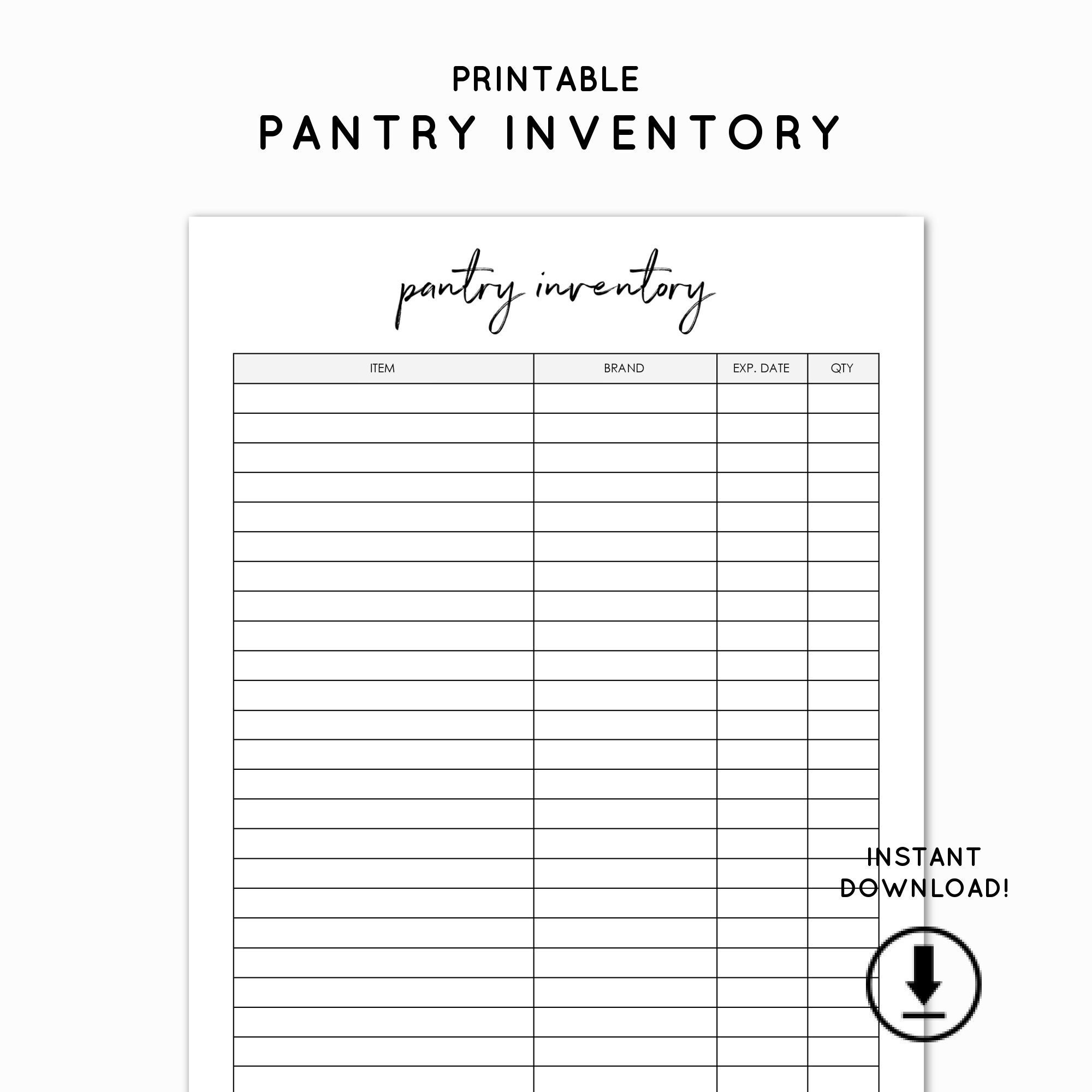 Pantry Inventory List Printable Kitchen Essentials Pantry | Etsy