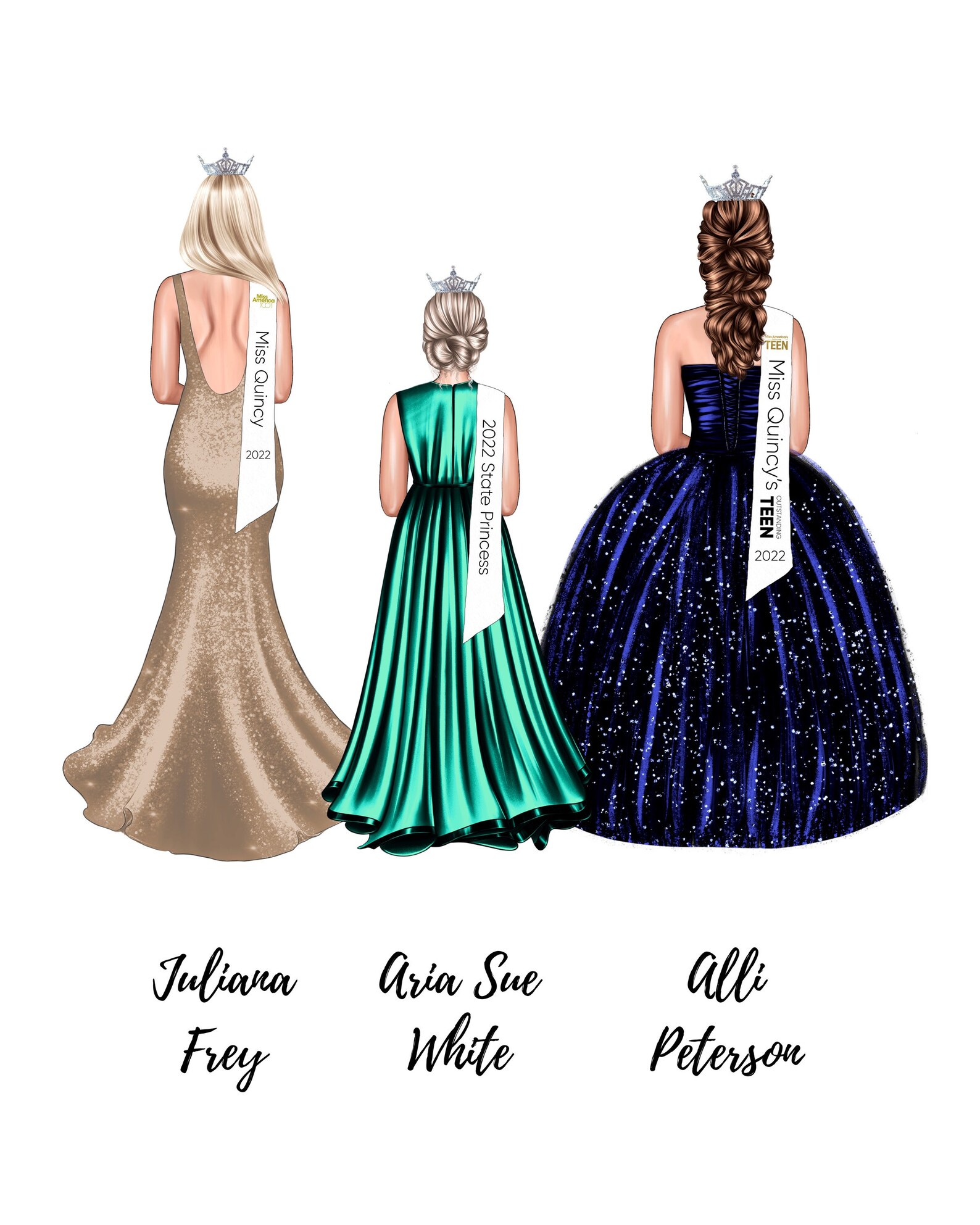 Pageant Group of 3 Digital Drawing W/ Sash - Etsy