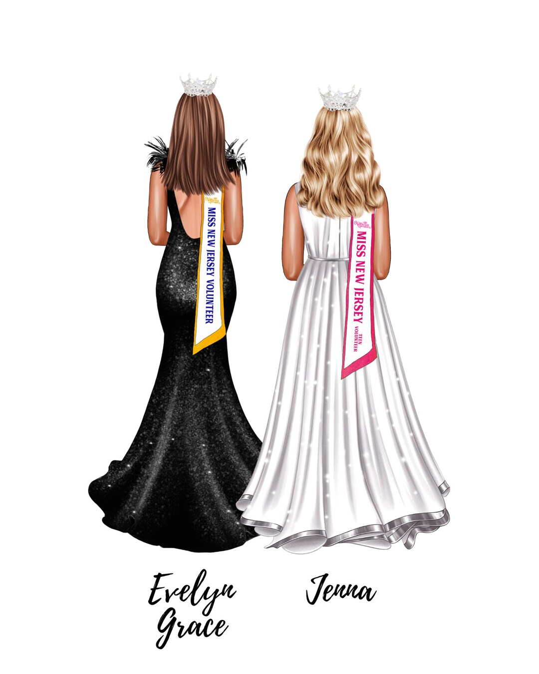 Pageant Group of 2 Digital Drawing W/ Sash - Etsy