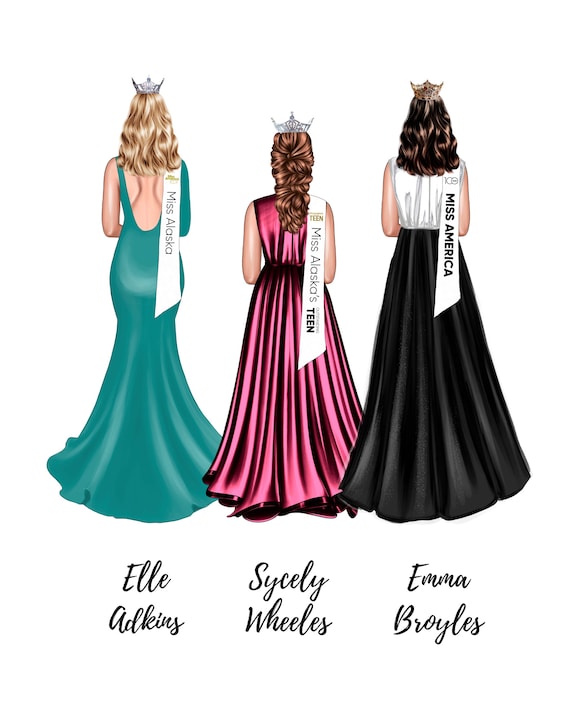 Pageant Group of 3 Digital Drawing W/ Sash - Etsy