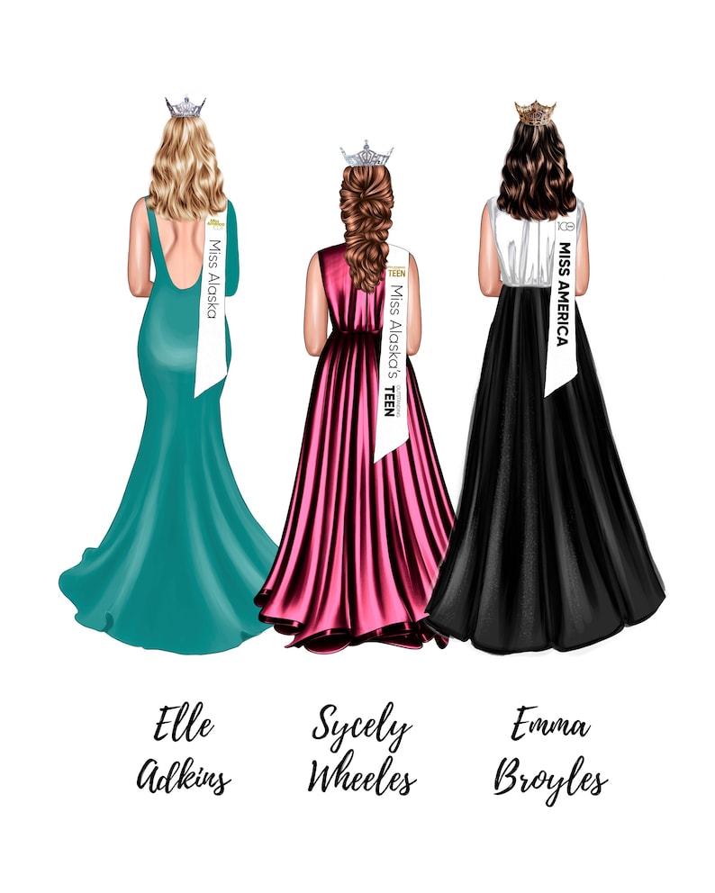Pageant Group of 3 Digital Drawing W/ Sash - Etsy