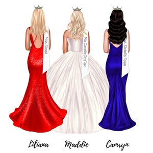 Pageant Group of 3 Digital Drawing W/ Sash - Etsy