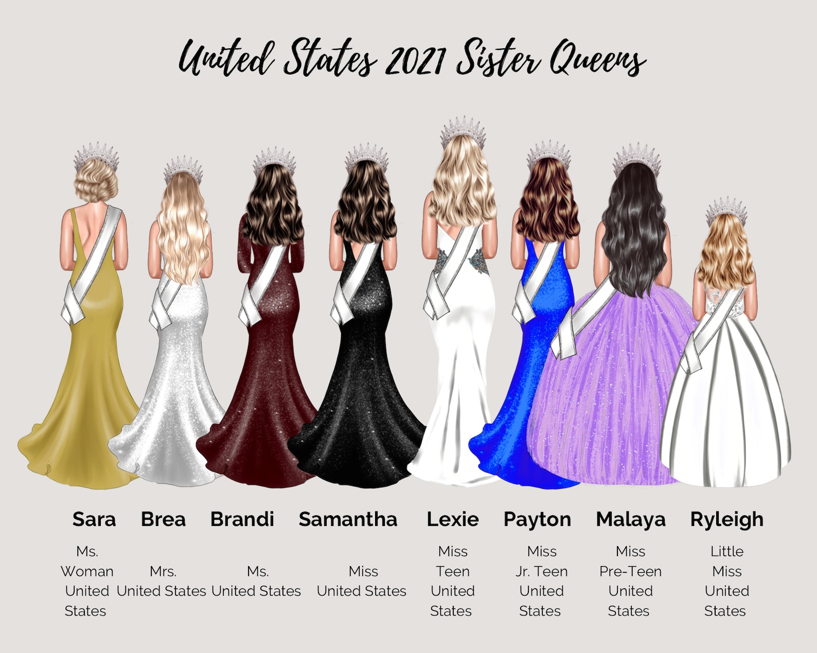 Pageant Group of 8 Digital Drawing - Etsy