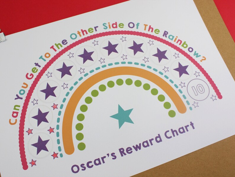 A4 Children's Personalised Reward Chart, Rainbow, Colouring In ...