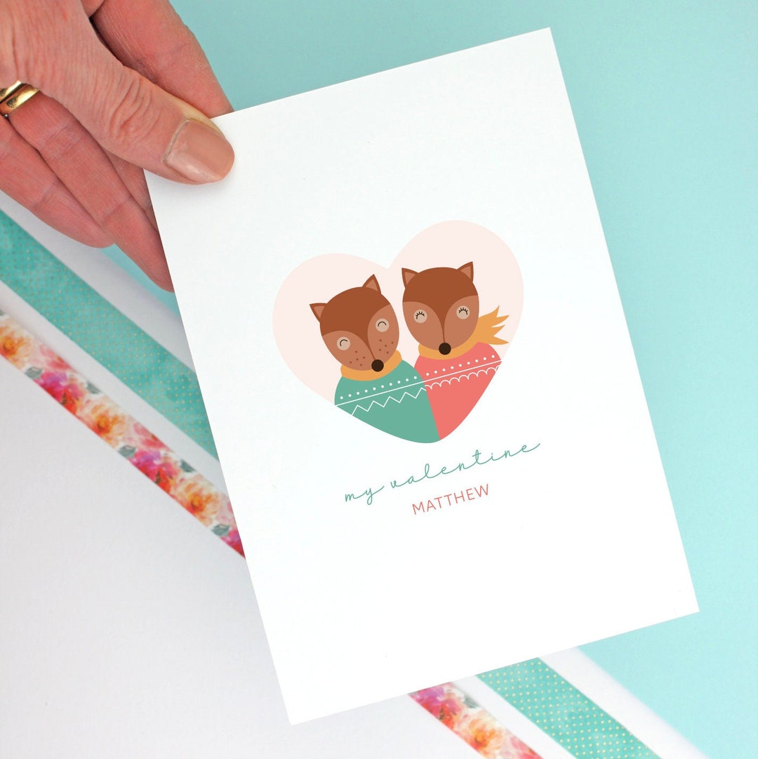 Personalised A6 Fox Valentines Card, Colourful, Cute, Illustration ...