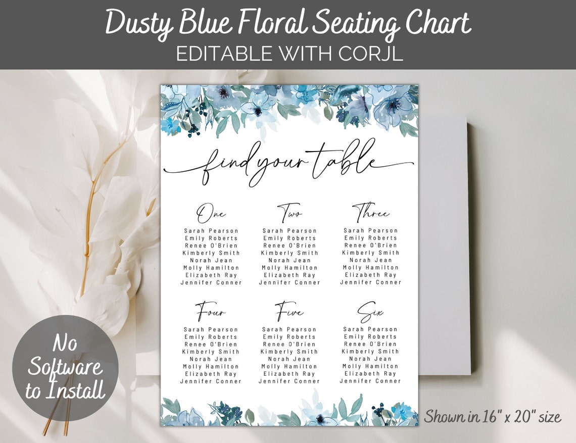 Boho Wedding Seating Chart Template Dusty Blue Floral Bridal Shower Boho Wedding Seating Chart Template Dusty Blue Floral Bridal Shower