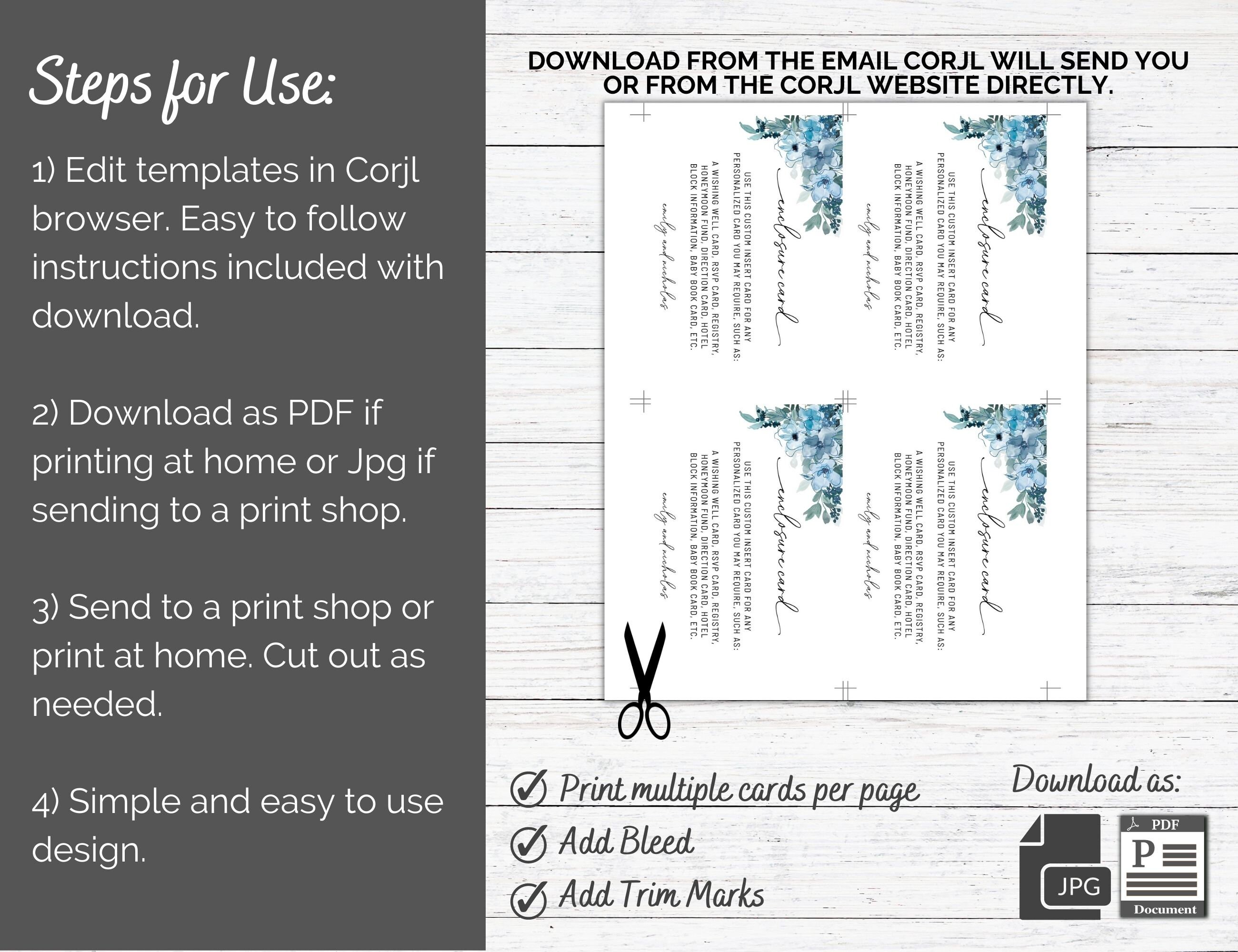 Boho Dusty Blue Custom Enclosure Card Template, Bridal Shower or Wedding Insert Card for ...