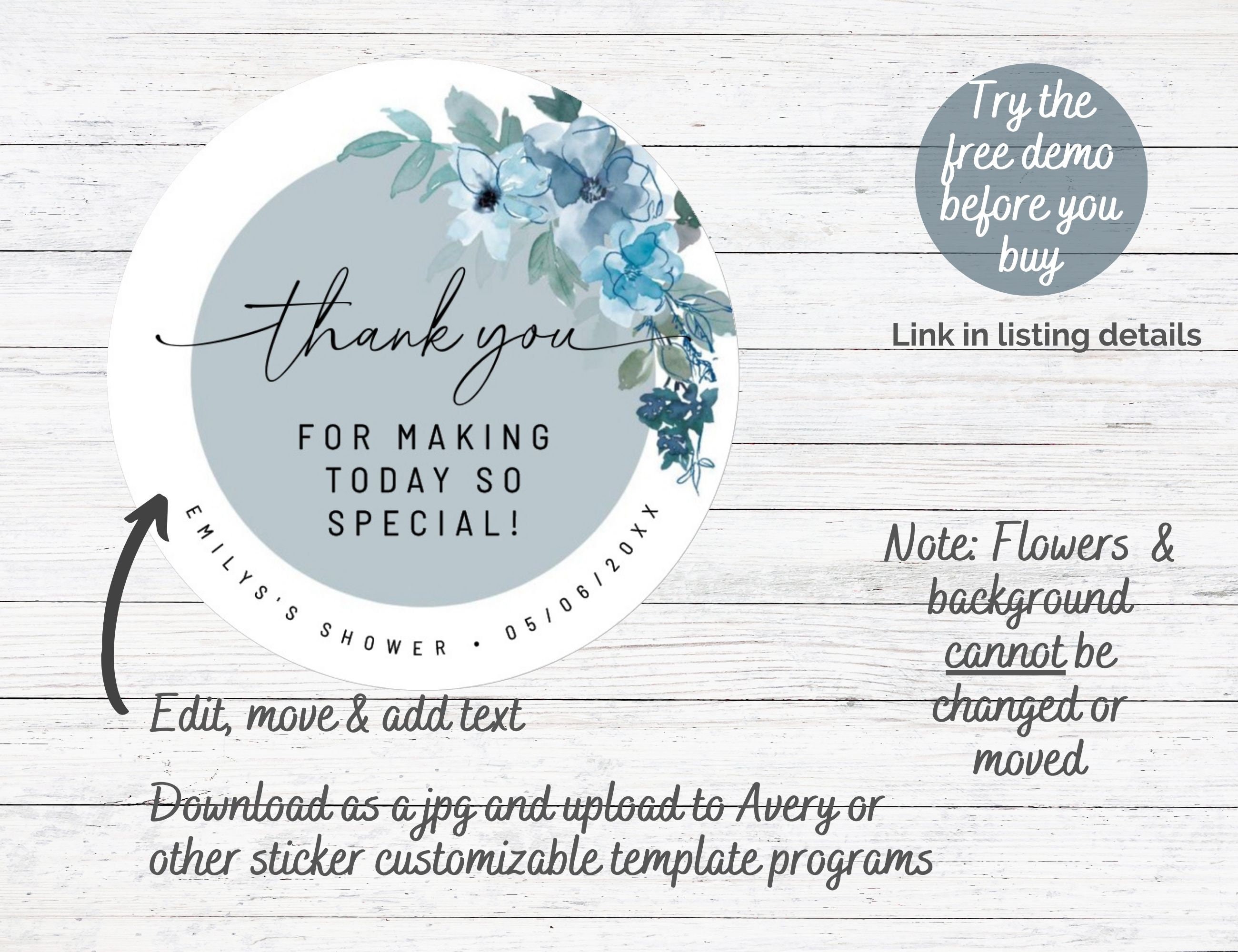 Thank You Sticker Favor Template and Cupcake Toppers Printable Bridal ...