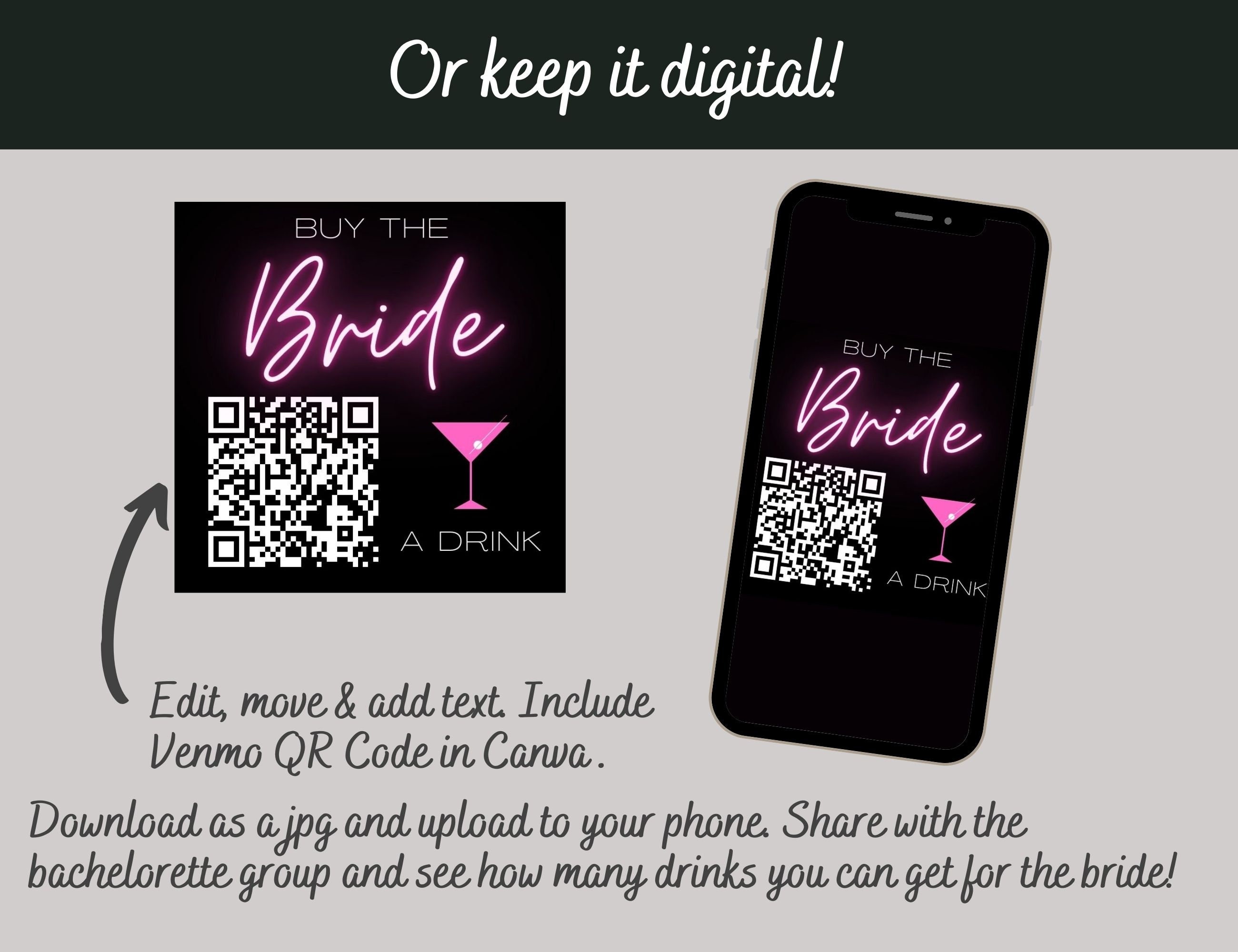 Venmo QR Code, Bachelorette Party Buy the Bride a Drink Template Custom ...