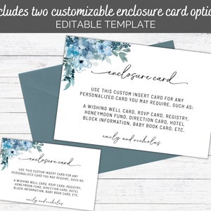 Boho Dusty Blue Custom Enclosure Card Template, Bridal Shower or Wedding Insert Card for ...