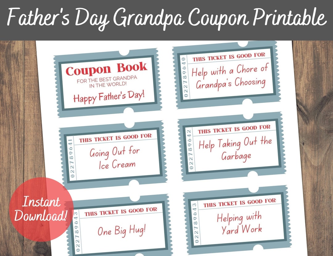 Grandpa Coupons for Father's Day, DIY Gift From Grandkids, Daughter ...